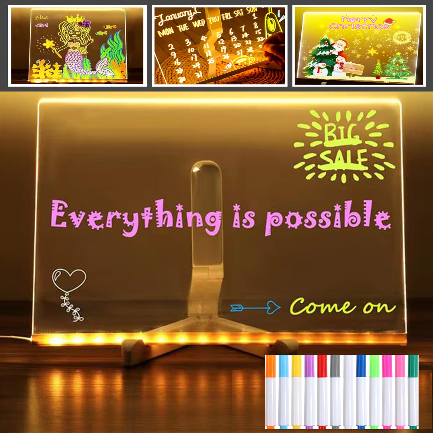 Amazon.com : Acrylic Dry Erase Board with 13 Color Pens, 11.8 X 7.9 ...