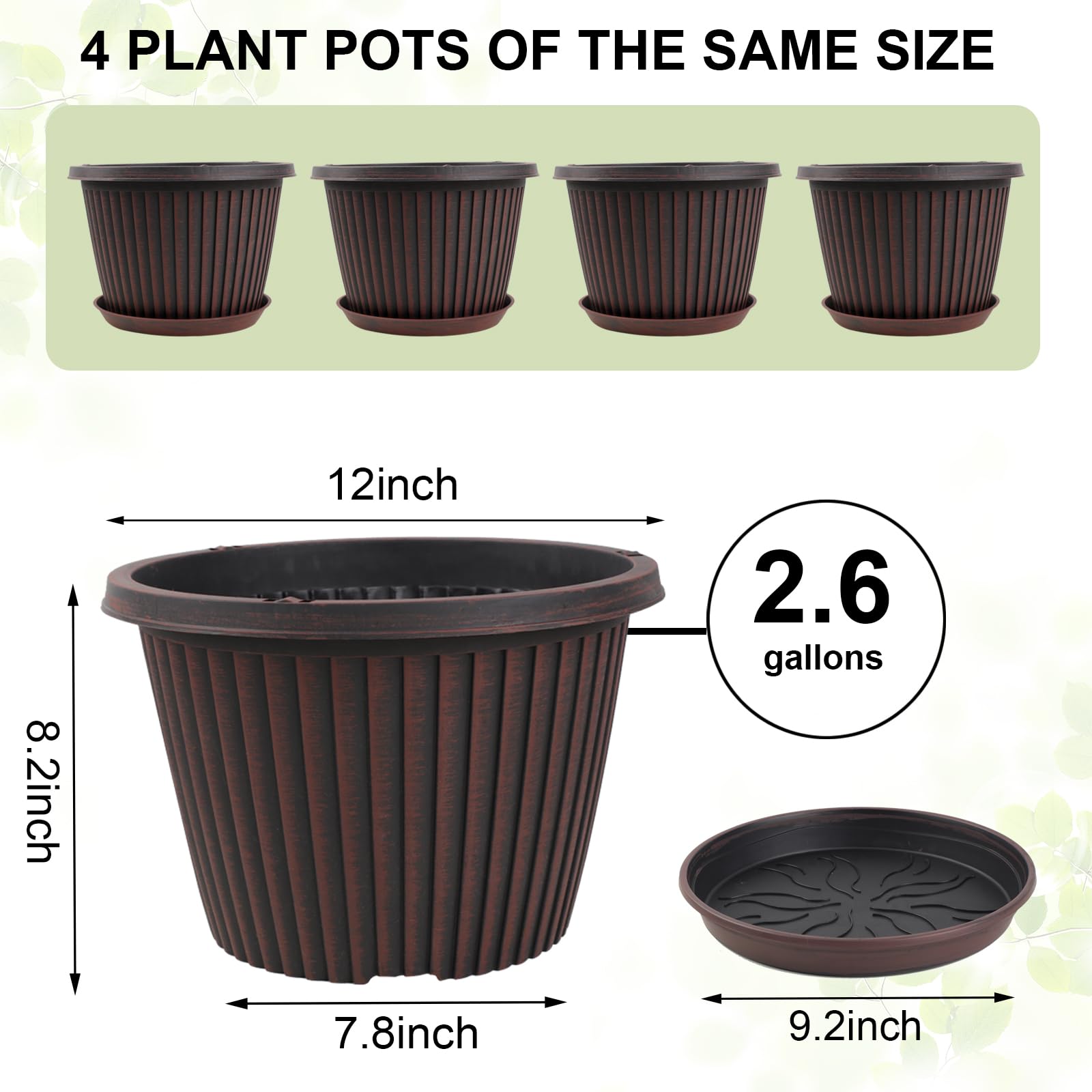 Large-Planter-Indoor-Outdoor Plant Pots, 12 inch 4 Pack Plastic Flower ...