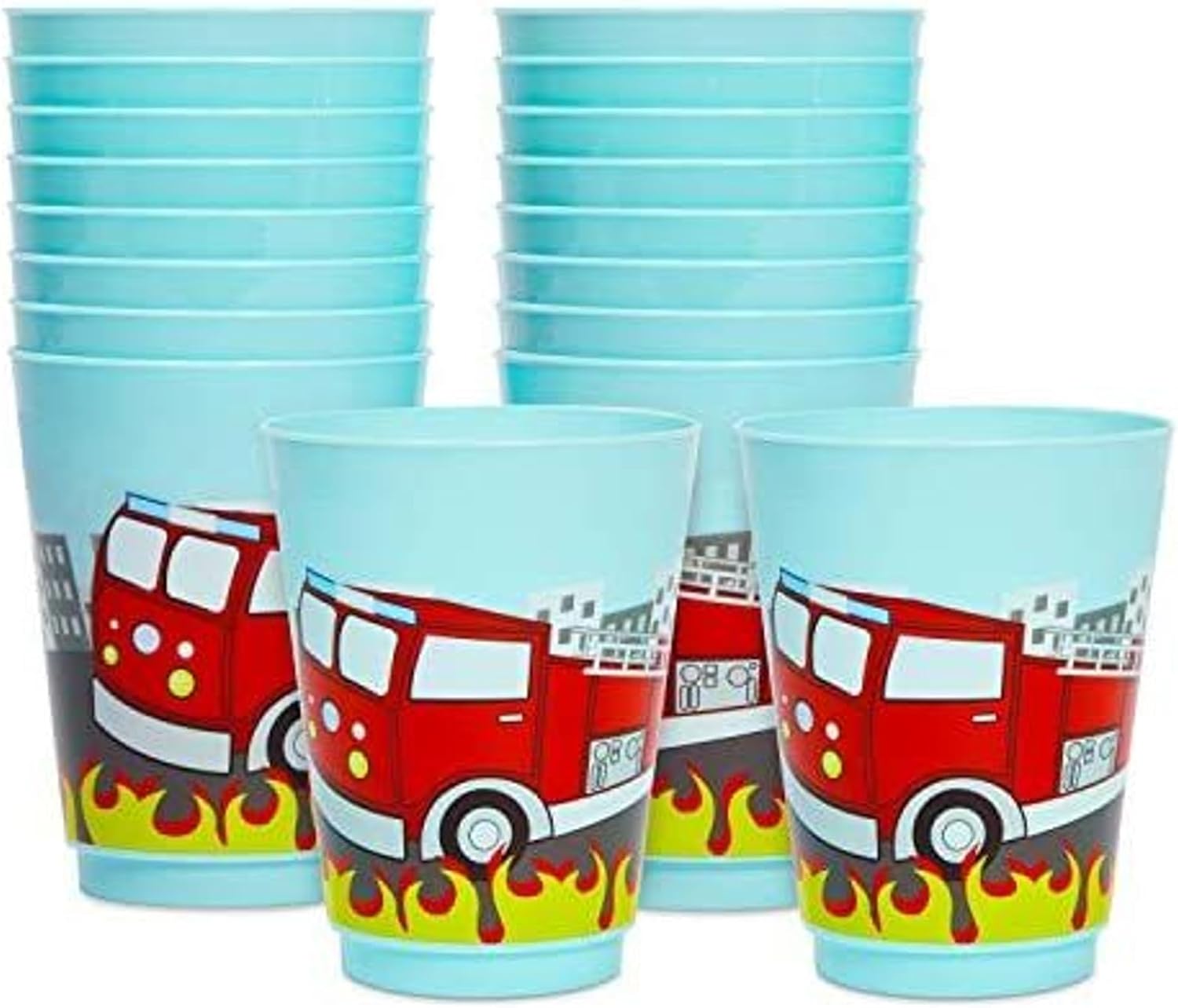 Amazon.com: BLUE PANDA Plastic Fire Truck Cups for Kids - 16 Oz, Blue ...
