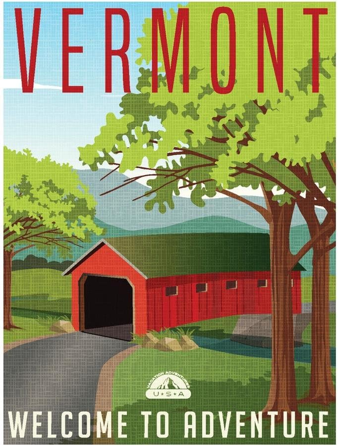 Amazon.com: Vermont Welcome To Adventure Retro Travel Art Cool Wall Art ...