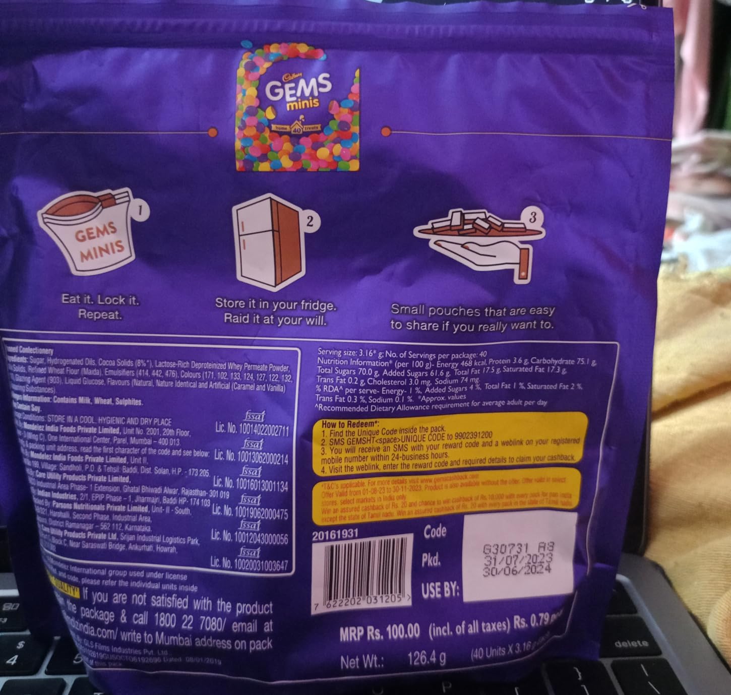 Cadbury Gems Chocolate Home Treats Pack, 142.2g/126.4g (Grammage may ...