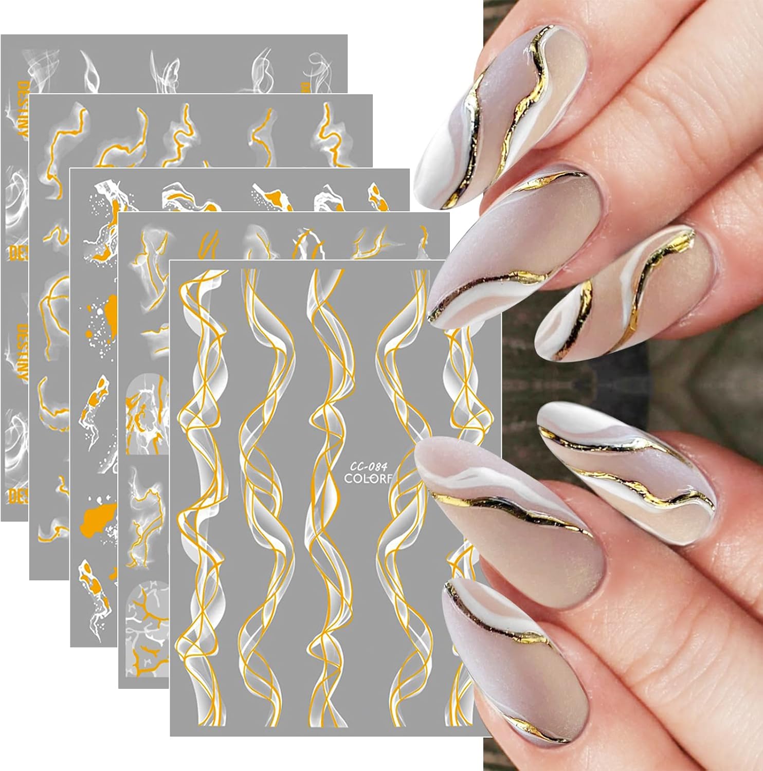 Amazon.com: 9 Sheets French Tip Marble Nail Art Stickers Decals Self ...