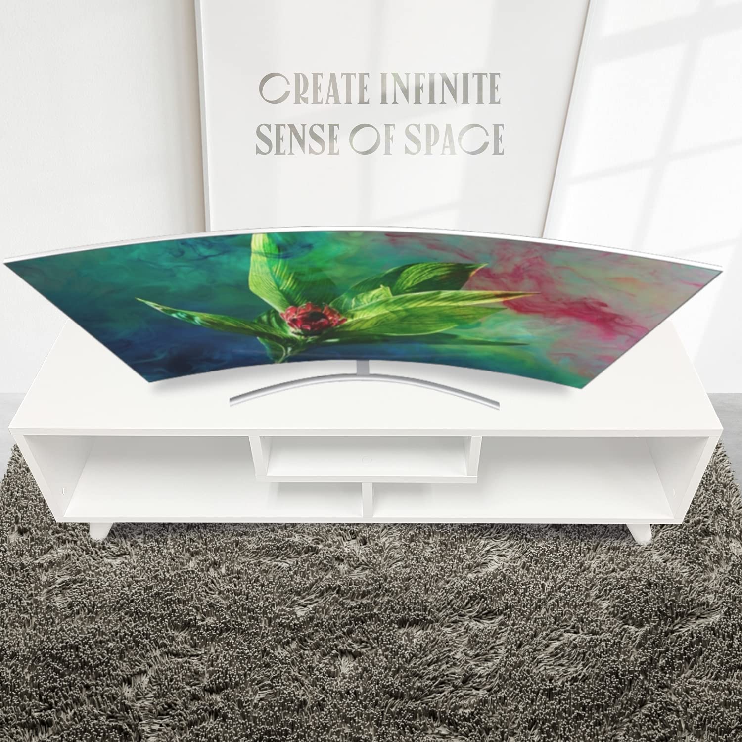 Buy Minimalist Asymmetrical White TV Media Console, Cone Shape Feet TV ...