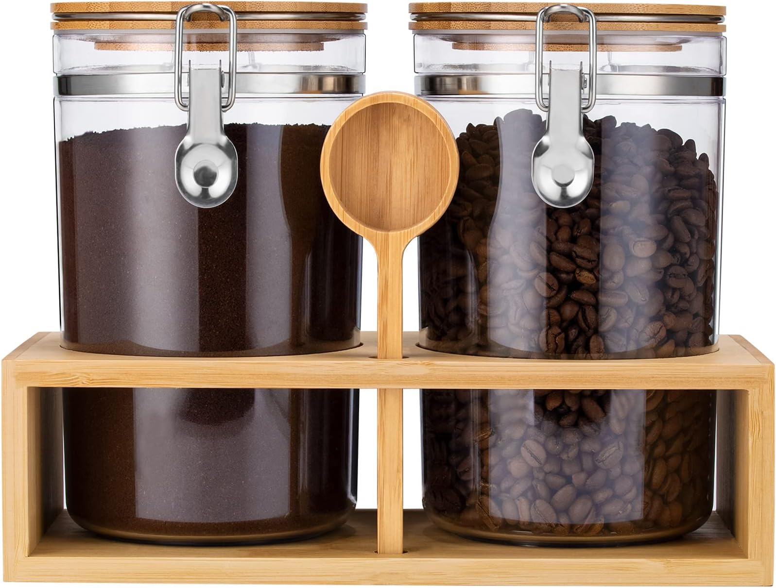 Amazon.com: Set of 2 Glass Coffee Container with Shelf and Spoon ...