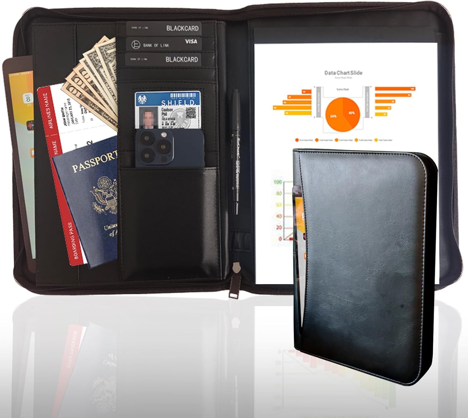 Amazon.com : Seopch PU Leather Zipper Portfolio Binder & Business ...