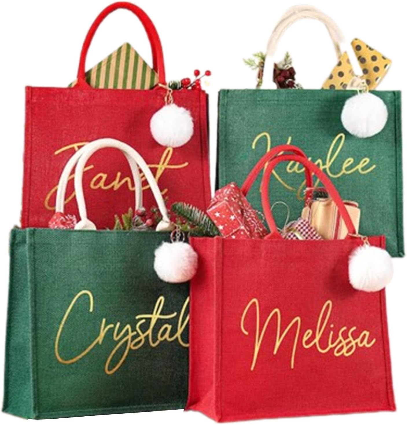 Amazon.com: Personalized Red Burlap Christmas Gift Bags, Custom ...