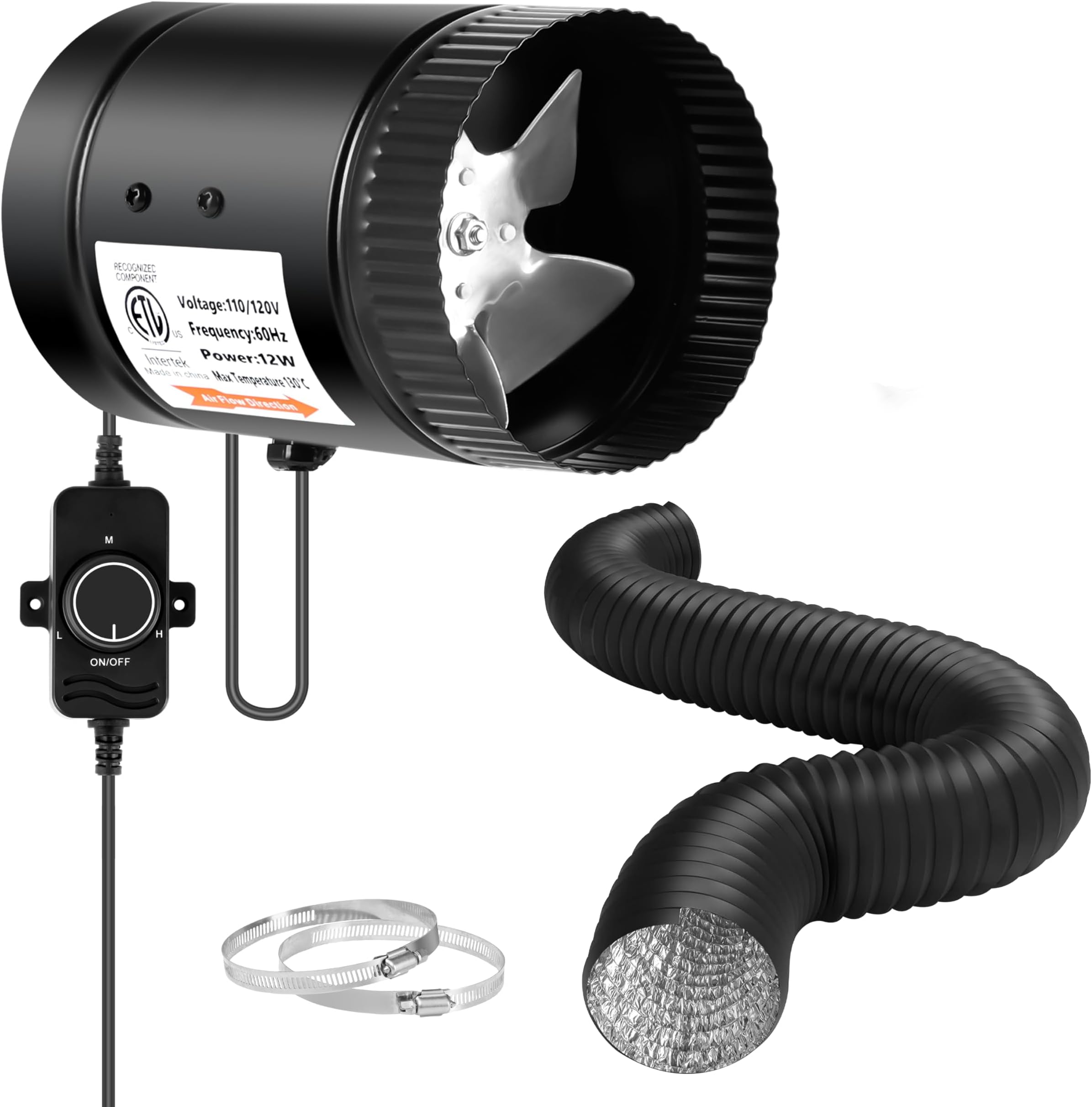 Amazon.com: iPower 4'' Inline Booster Duct Fan with Speed Controller ...