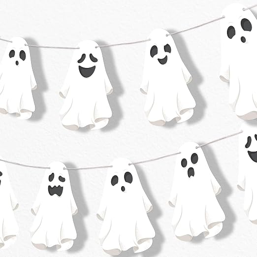 Amazon.com: Big Dot of Happiness Spooky Ghost Garland Banner, Halloween ...