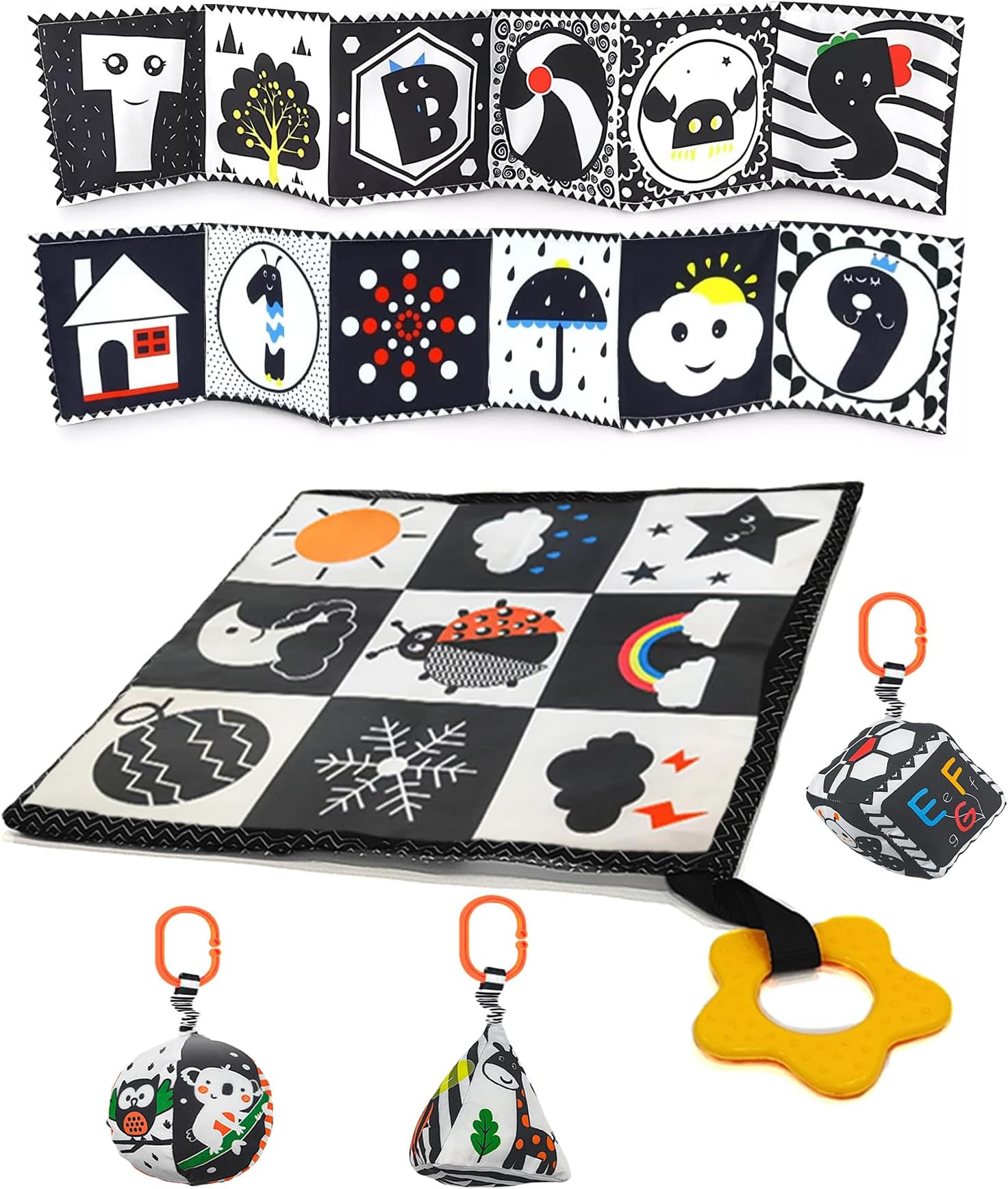 TUMAMA Baby Toys Gift Set Black and White Tummy Time Mirror Plush ...