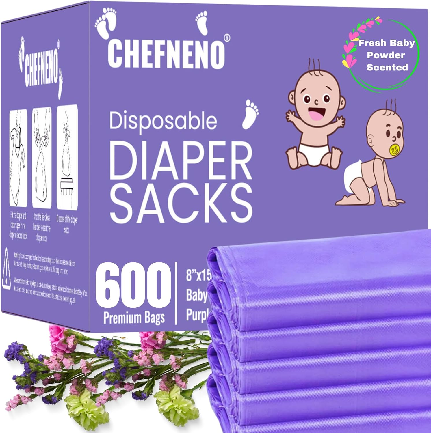 Amazon.com: Baby Diaper Disposable Bags (600 Count) Fresh Baby Powder ...