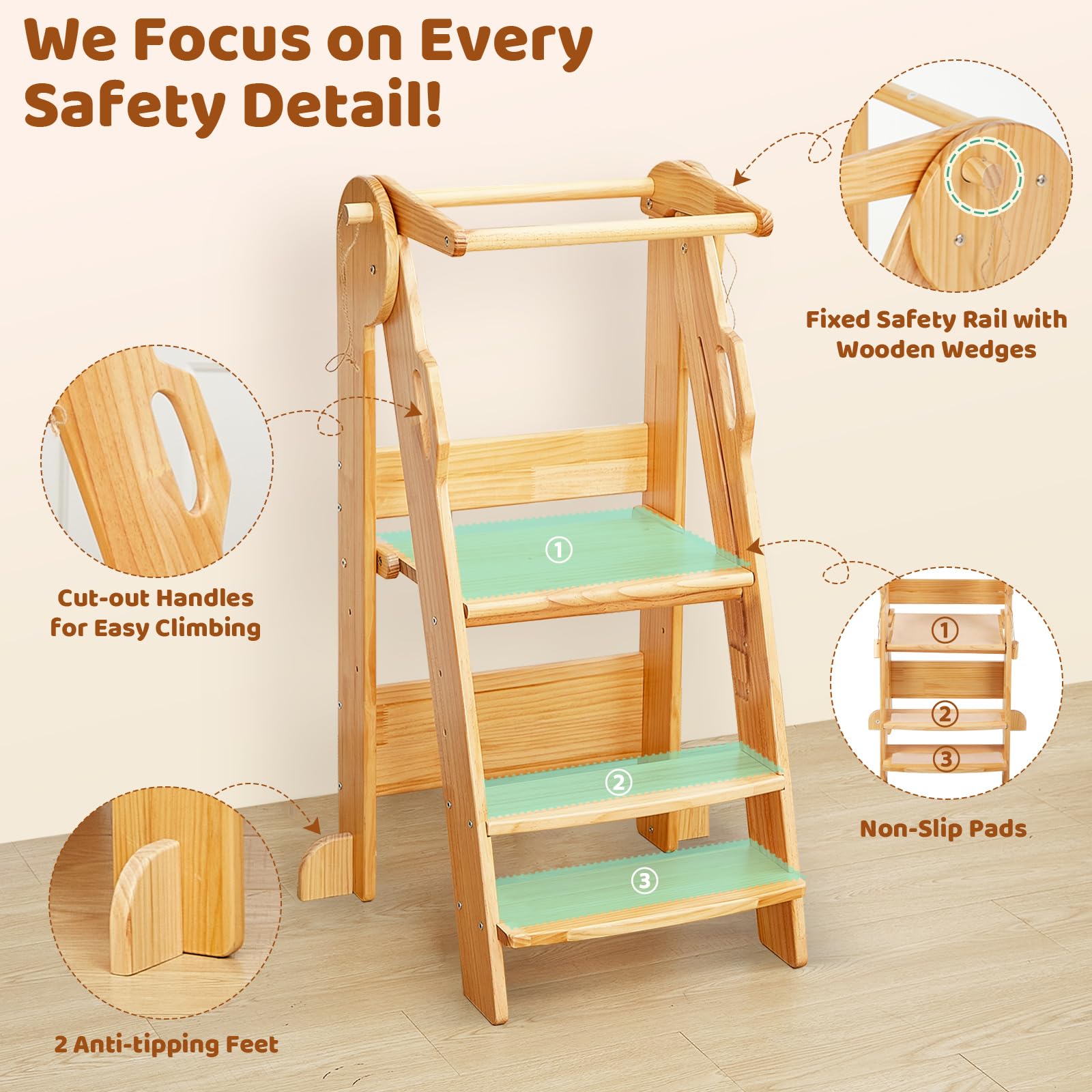 Snapklik.com : Foldable Kitchen Step Stool, Montessori Step Stool For ...