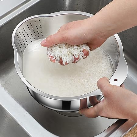 Amazon.com: 304 Stainless Steel Washing Bowl - 4 in 1 Rice Washing Bowl ...