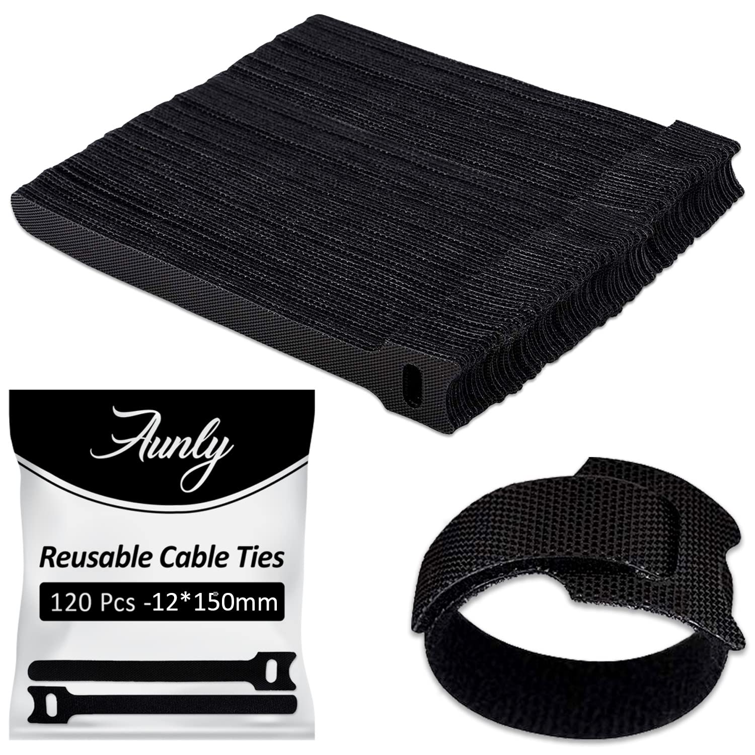 Aunly 120 Pack Reusable Cable Ties Black, Adjustable Cable Straps for ...