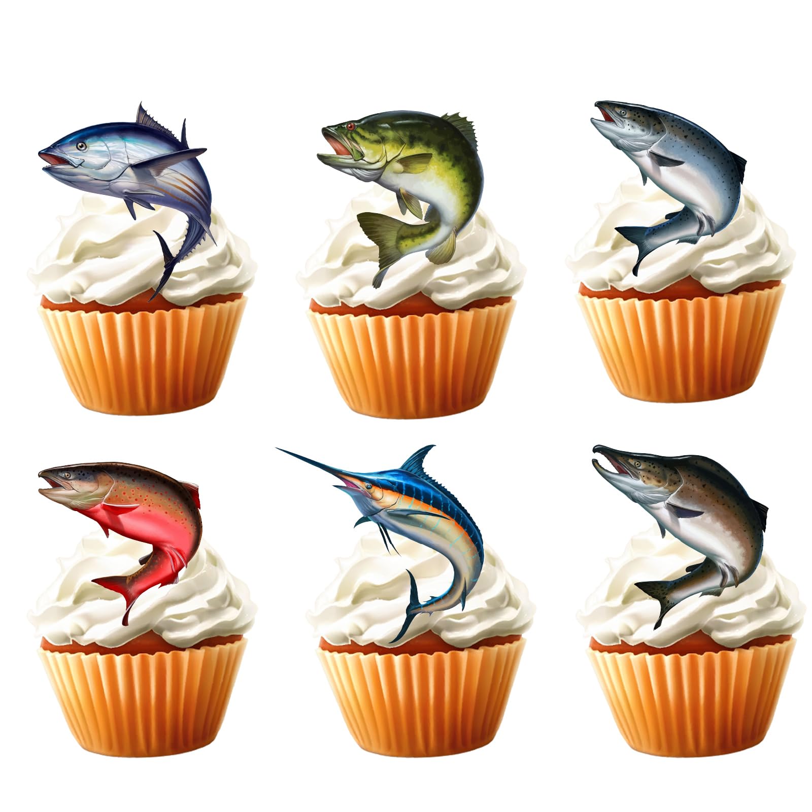 Amazon.com: 18pcs Fishing Cupcake Toppers for Boys Men Father Glitter ...