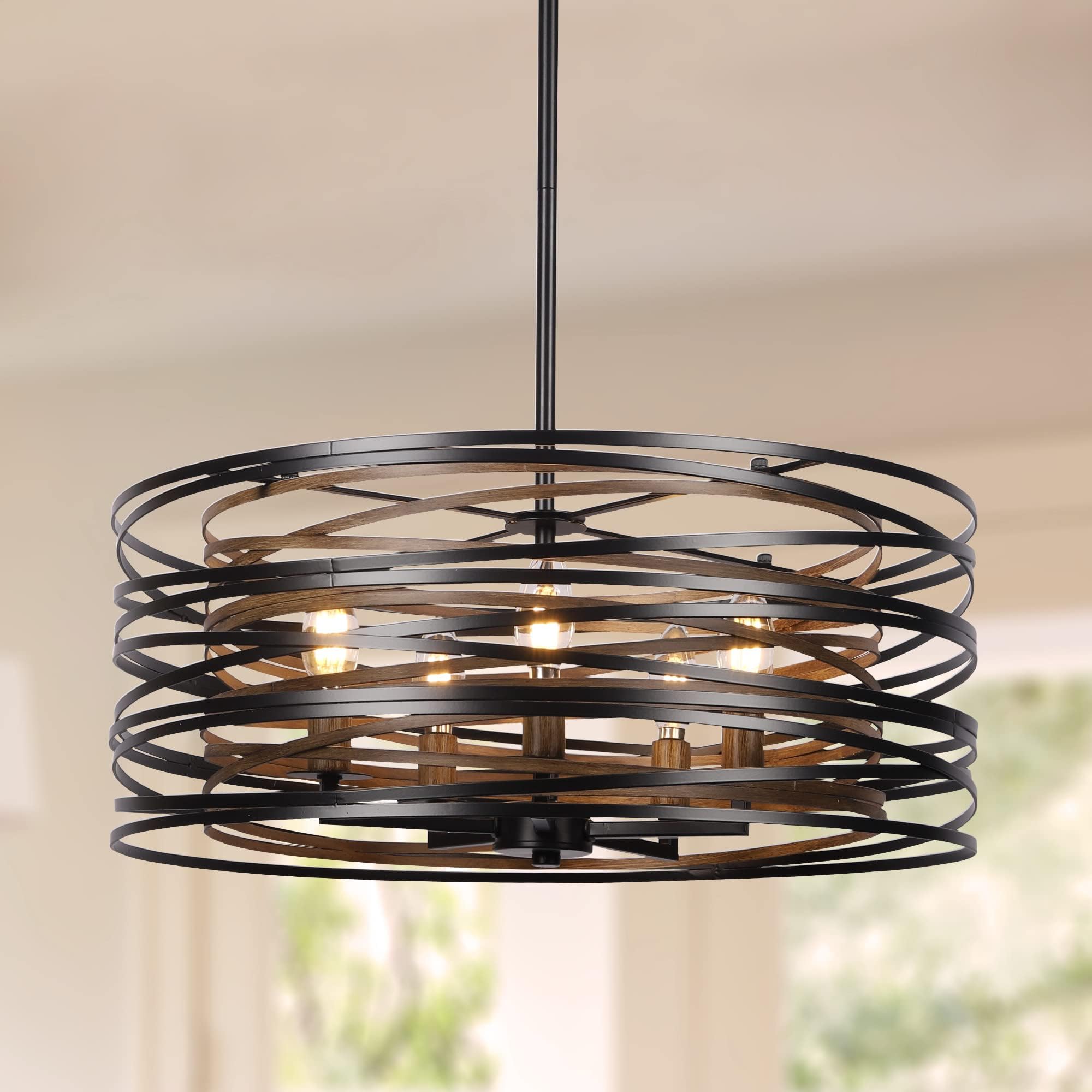 19.7'' Farmhouse Dining Room Light Fixture, 5-Light Round Metal Kitchen ...