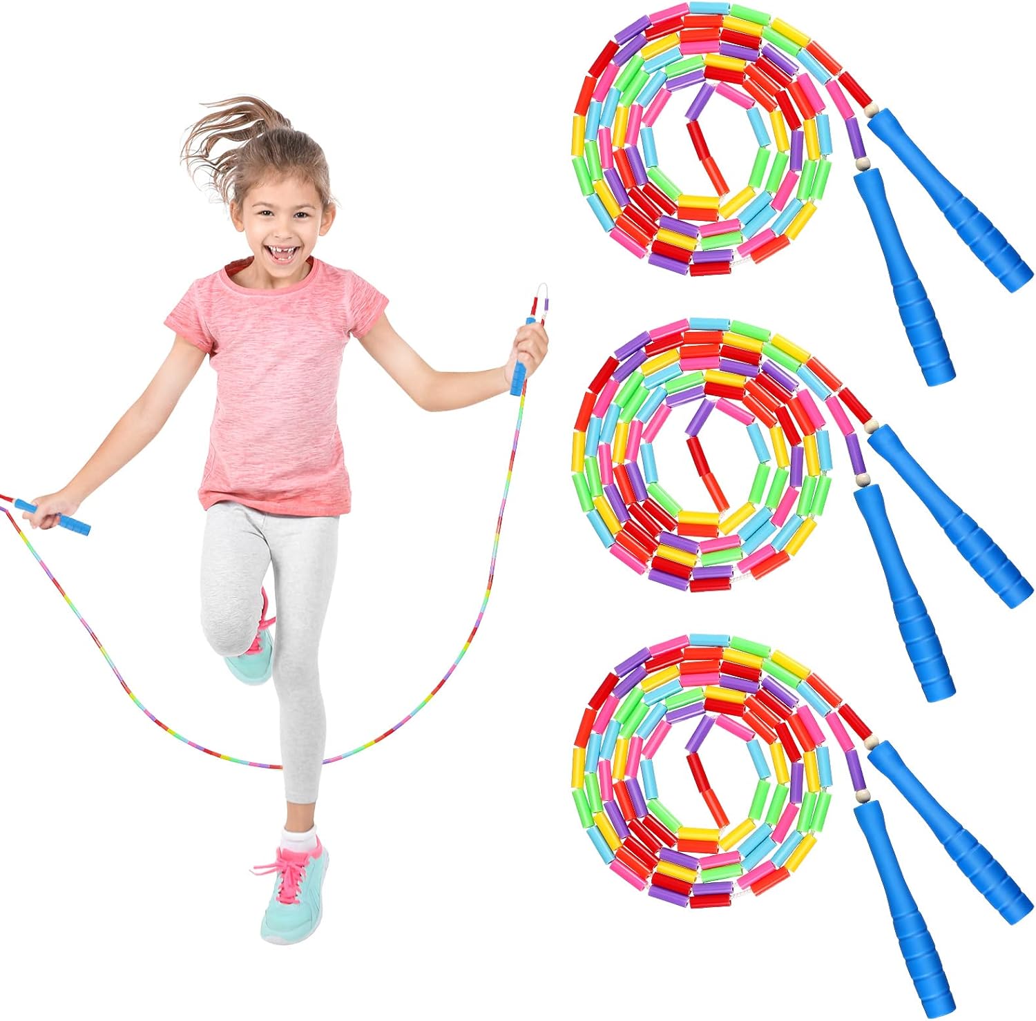 Amazon.com : 3 Pack Beaded Jump Rope for Kids Fitness Segmented ...