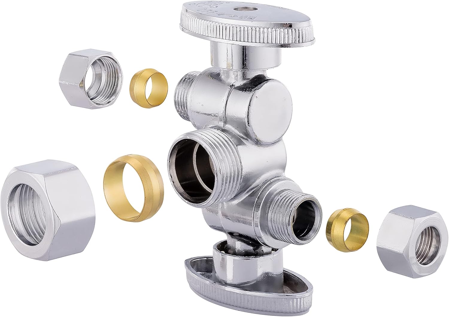 1/4 Turn Dual Compression Outlet Angle Stop Valve with 2 Shut Off Valve ...