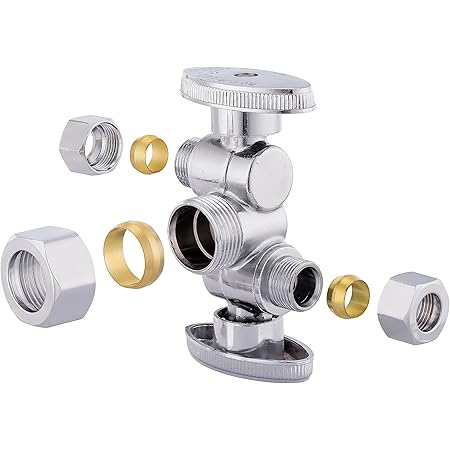 1/4 Turn Dual Compression Outlet Angle Stop Valve with 2 Shut Off Valve ...