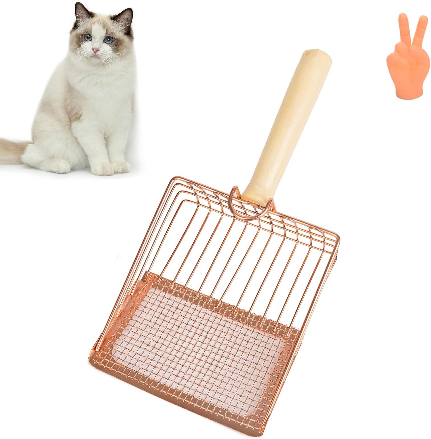Amazon.com : Fving Cat Litter Scoop, Metal Sifter with Wooden Handle ...