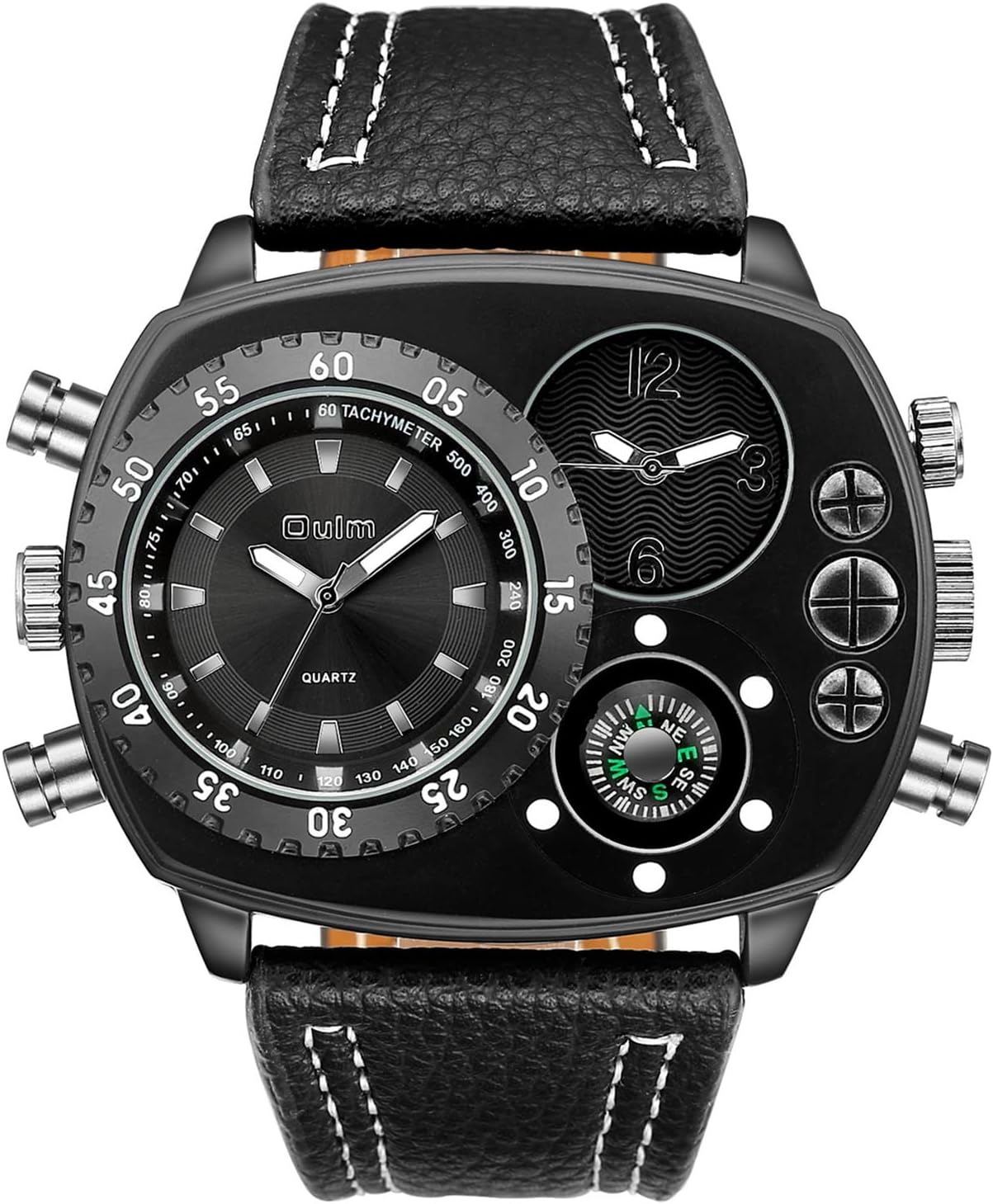 JewelryWe Military Dual Time Zone Watch for Men Big Dial Quartz Watch ...