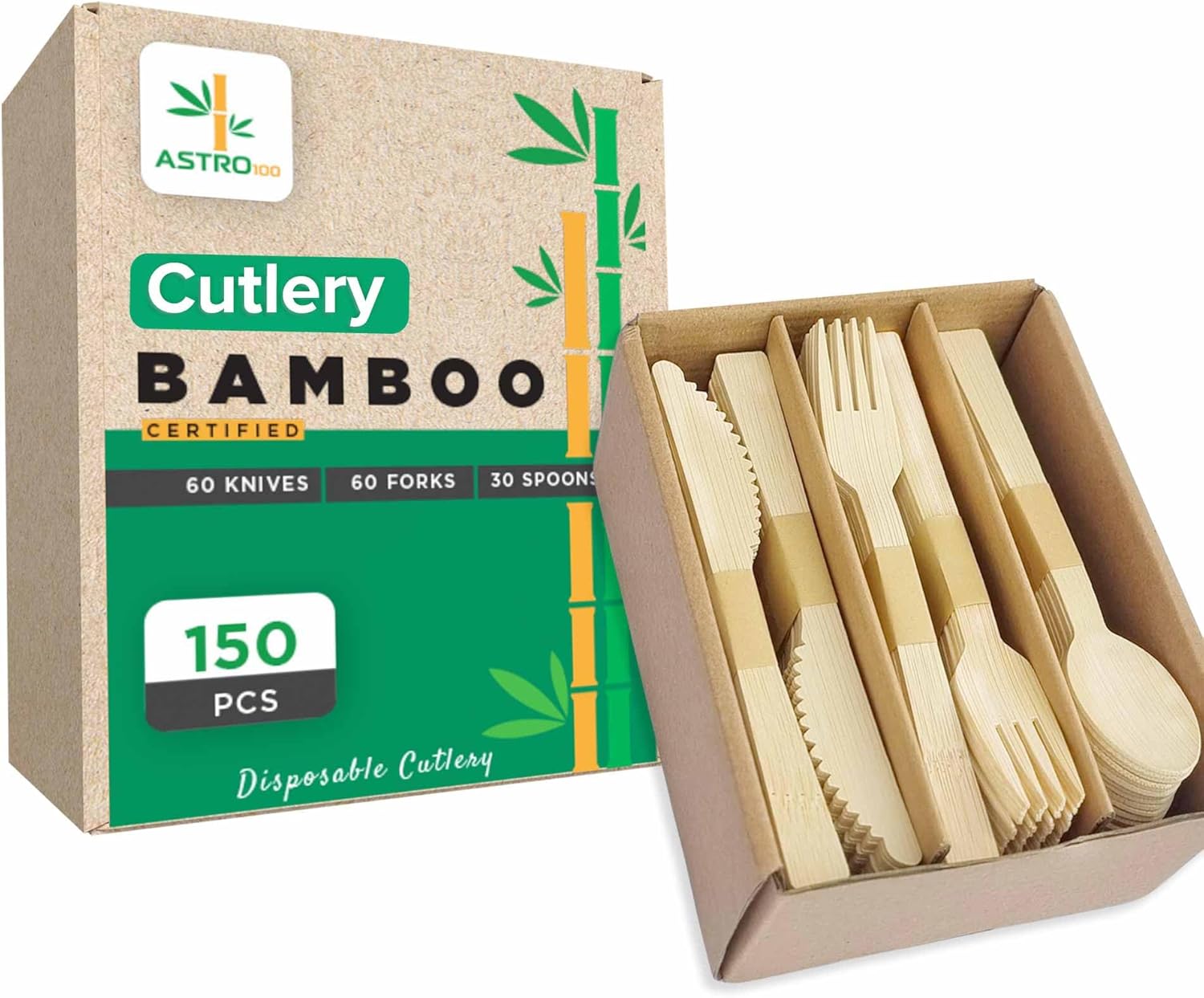 Amazon.com: Bamboo Disposable Cutlery Set 150 Pcs, genuine bamboo NOT ...