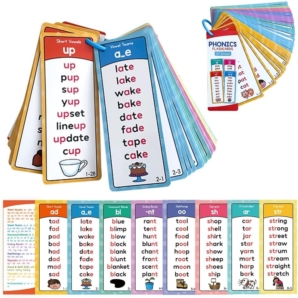Phonics Word Lists Cards, Sight Words Cards, 117 Groups Phonetic Word ...