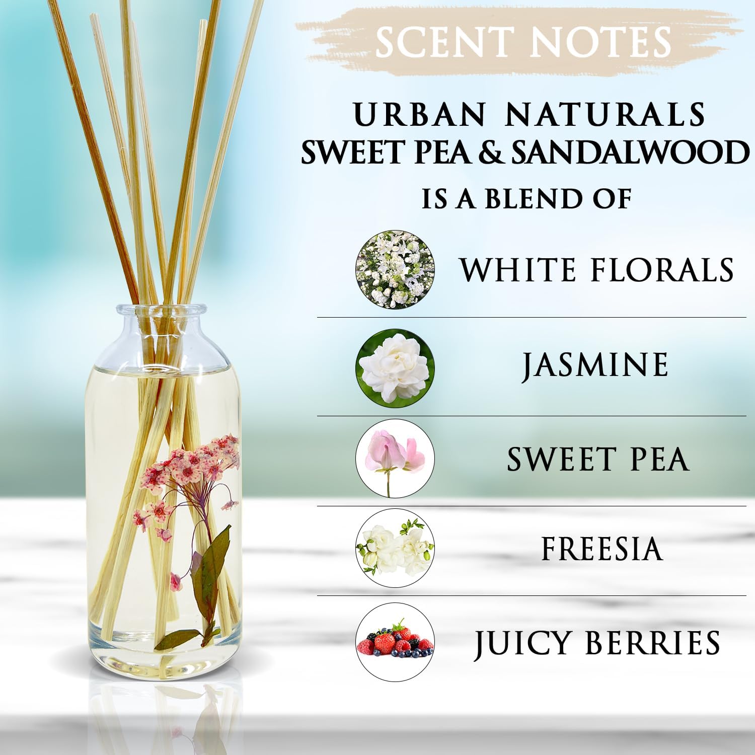 Urban Naturals Sweet Pea & Sandalwood Reed Diffuser Set Made with ...