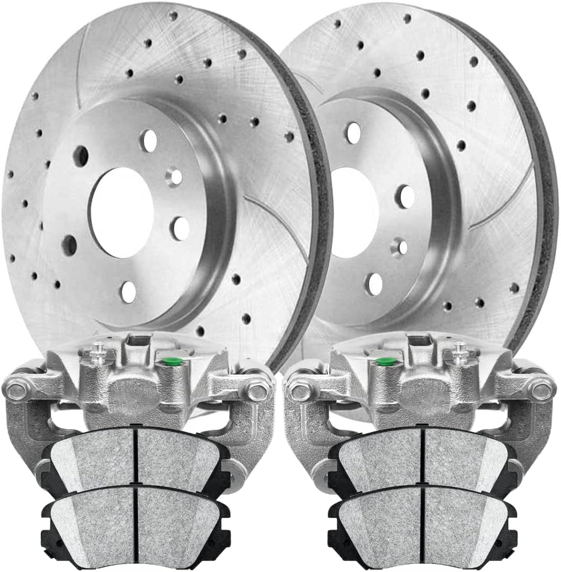Amazon.com: AutoShack Front Drilled and Slotted Brake Rotors Silver Calipers and Ceramic Pads ...