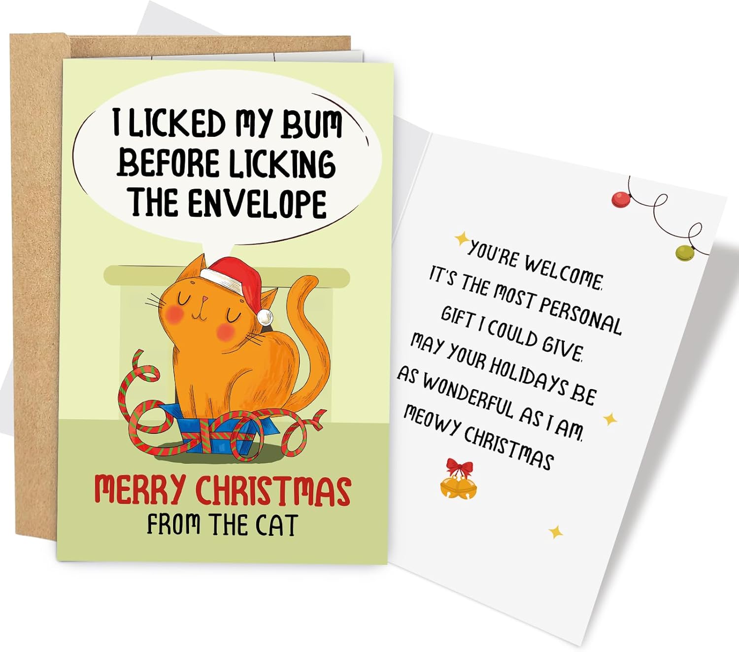 Amazon.com: Naixiwen Funny Cat Christmas Card for Him Her, Merry ...
