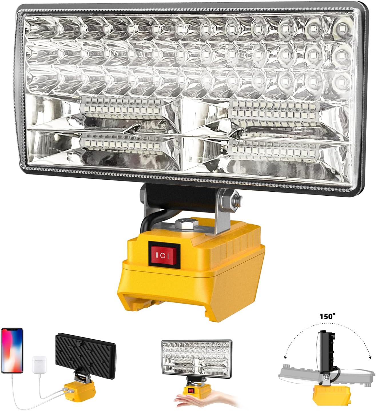 8" Cordless LED Work Light for Dewalt 20V Battery, Two Levels ...