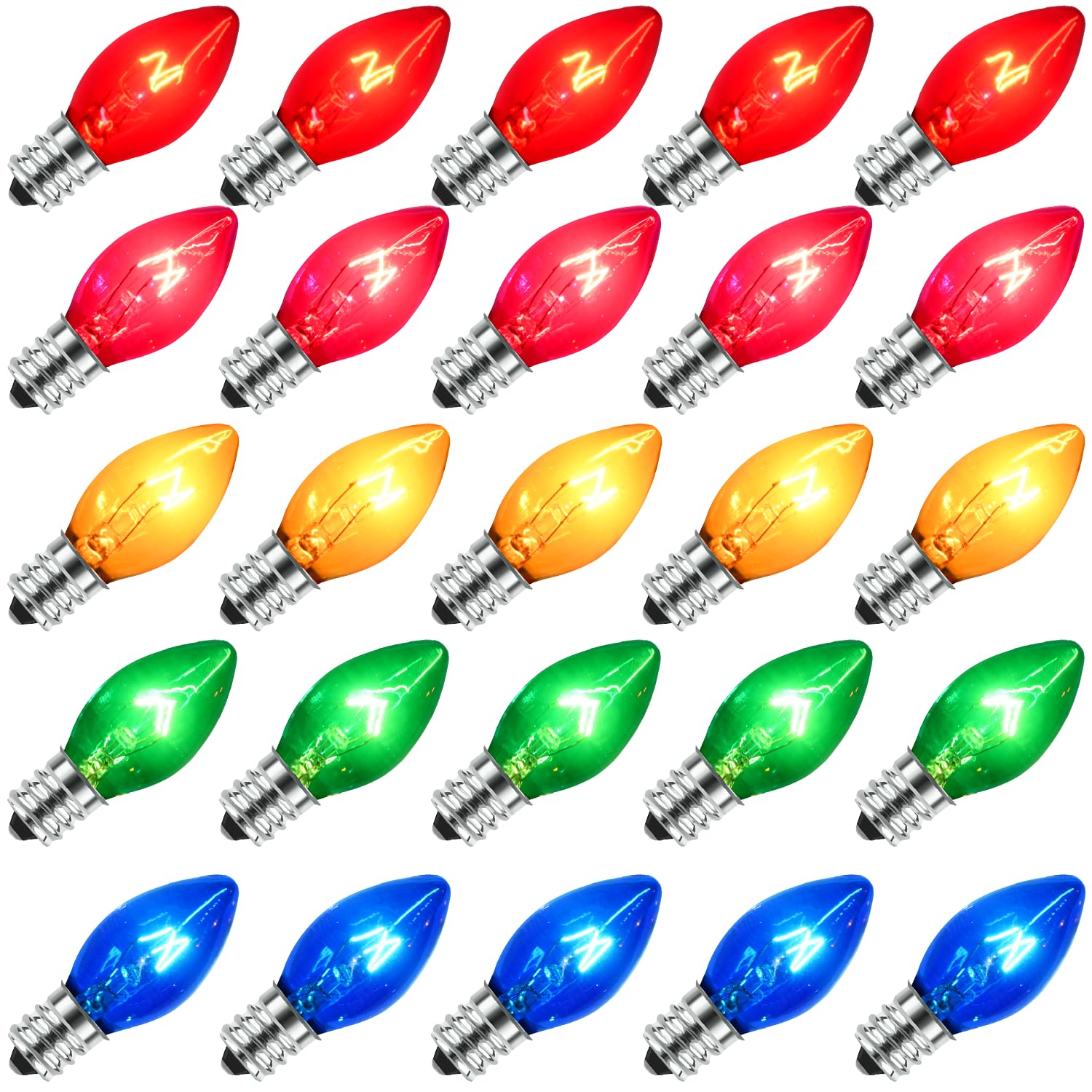25 Pack Multi-color C7 Replacement Christmas Light Bulbs Vintage ...