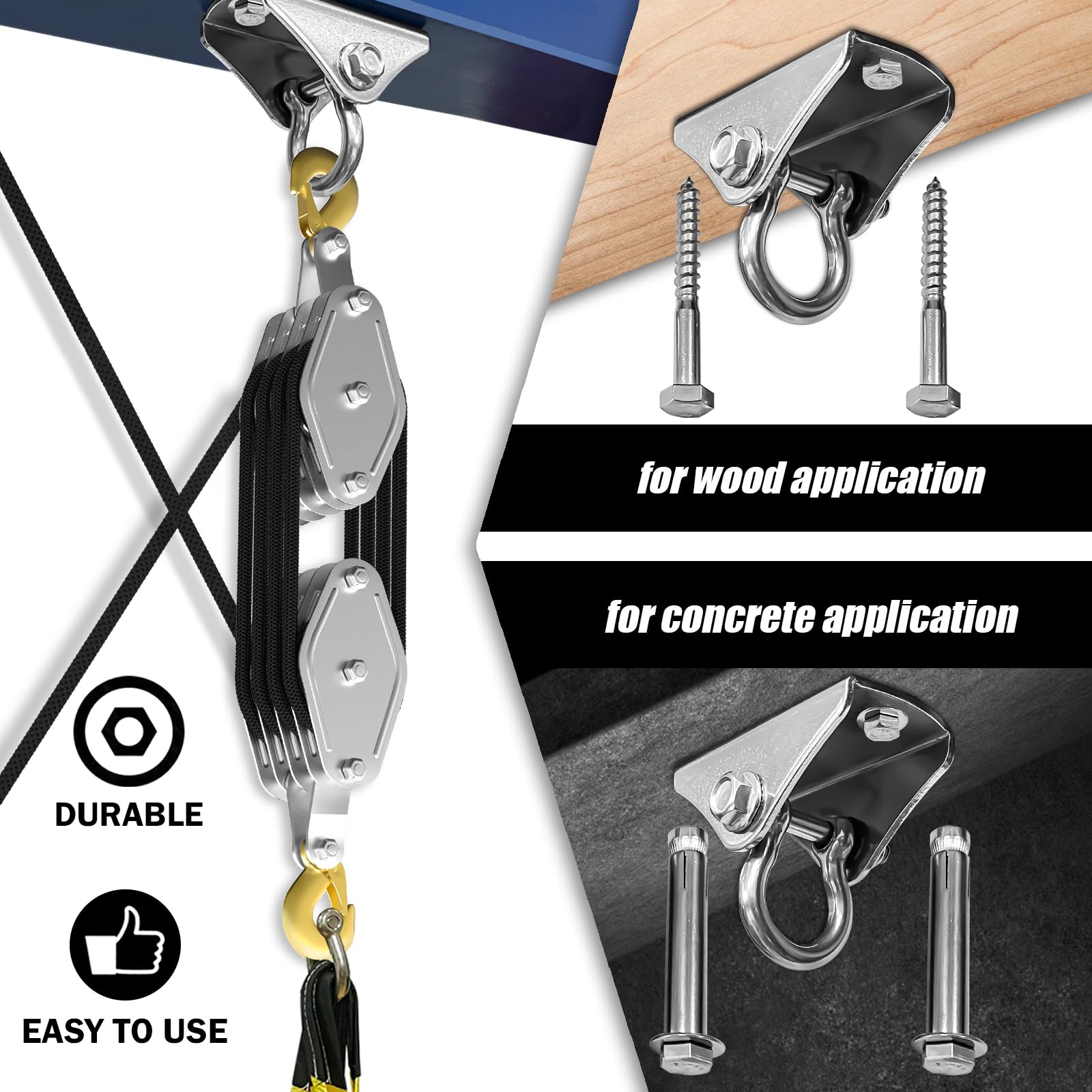 Snapklik.com : YATOINTO Rope Hoist Pulley System, 4400LB Block And ...