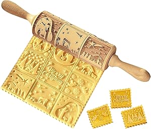 Amazon.com: Christmas Rolling Pin, 14inch Nativity Scene Pattern Wooden ...