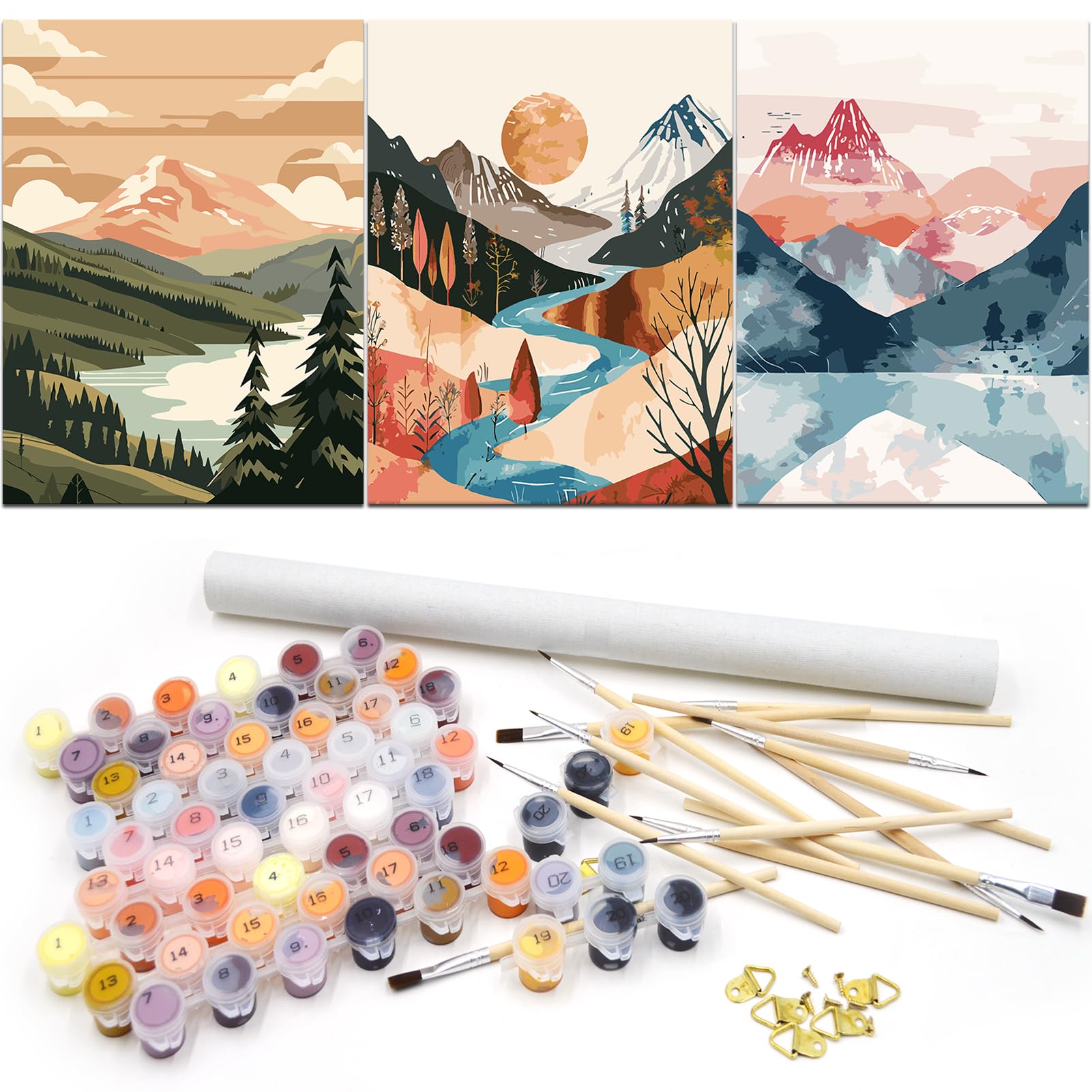 Amazon.com: 3 Pack Paint By Numbers Kit for Adults - Landscape Adult ...