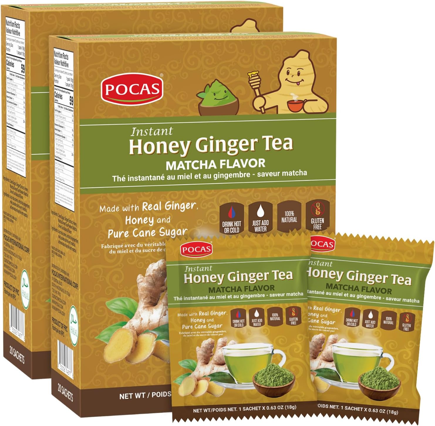Amazon.com: Pocas Honey Ginger Tea with Matcha 20 Packs : Grocery ...