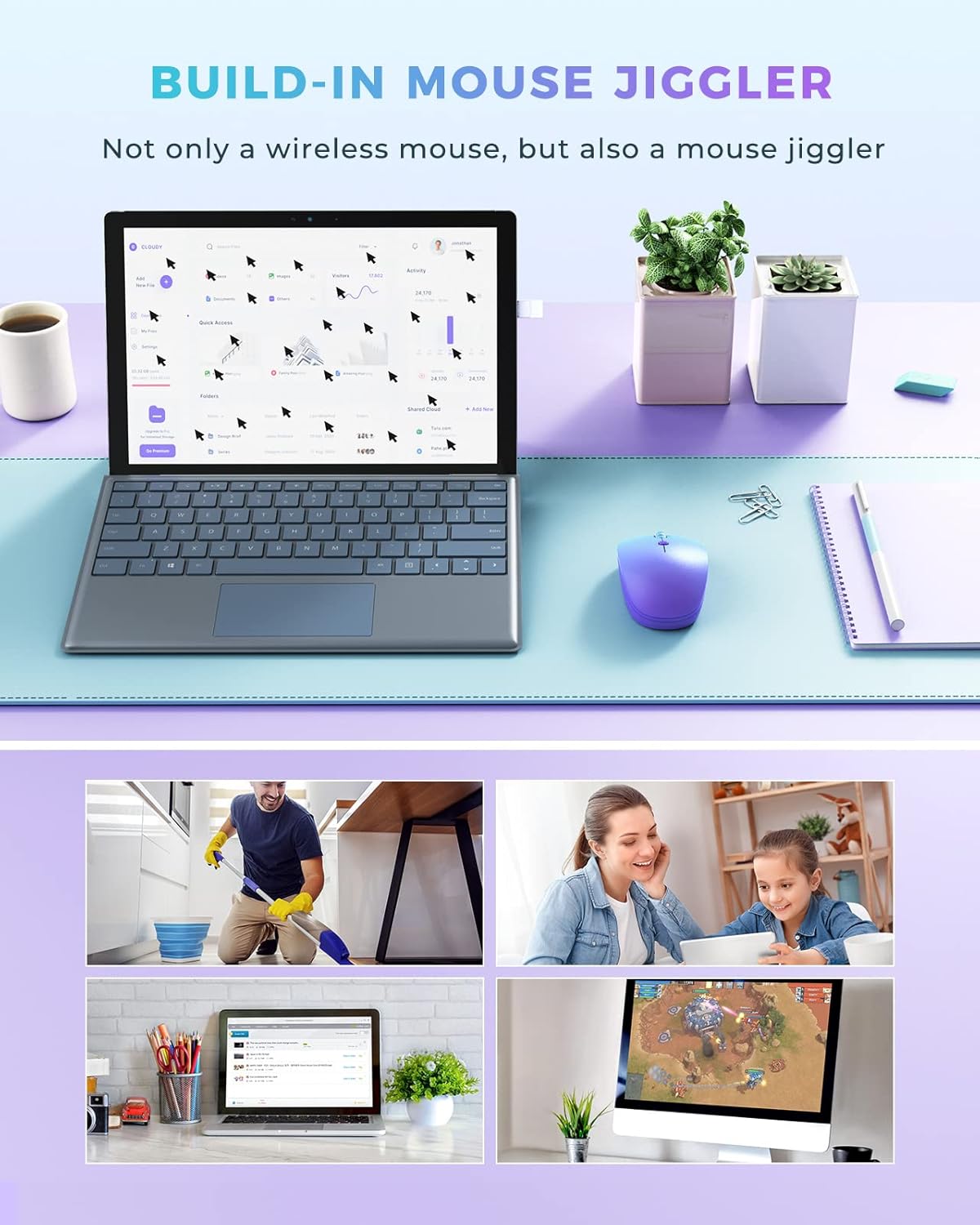 Mouse inalámbrico USB C, mouse Jiggler Mouse móvil recargable para ...