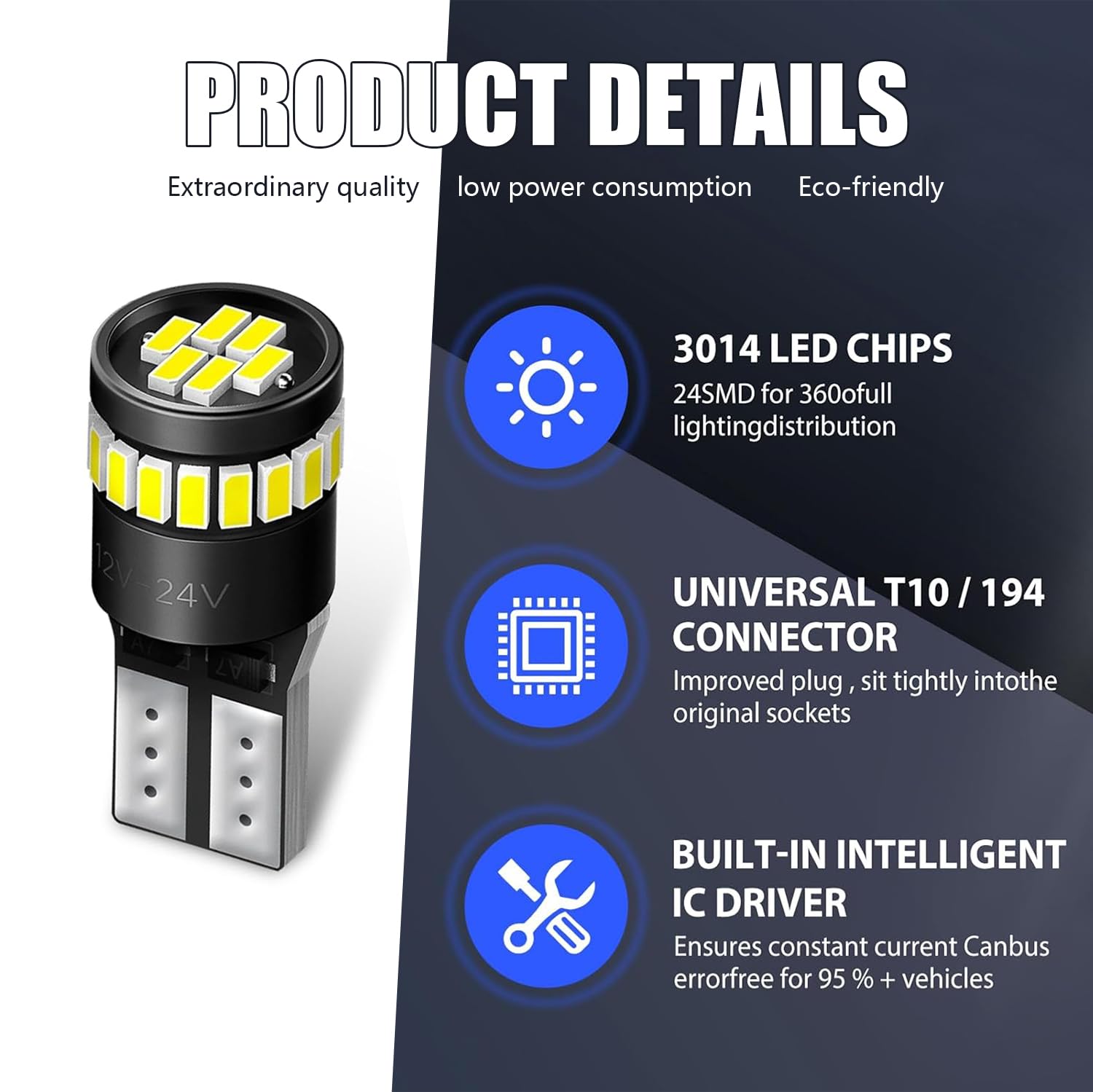 Snapklik.com : Nowkont 2 PCS Car T10 LED Light Bulb, LED 360 Degree ...