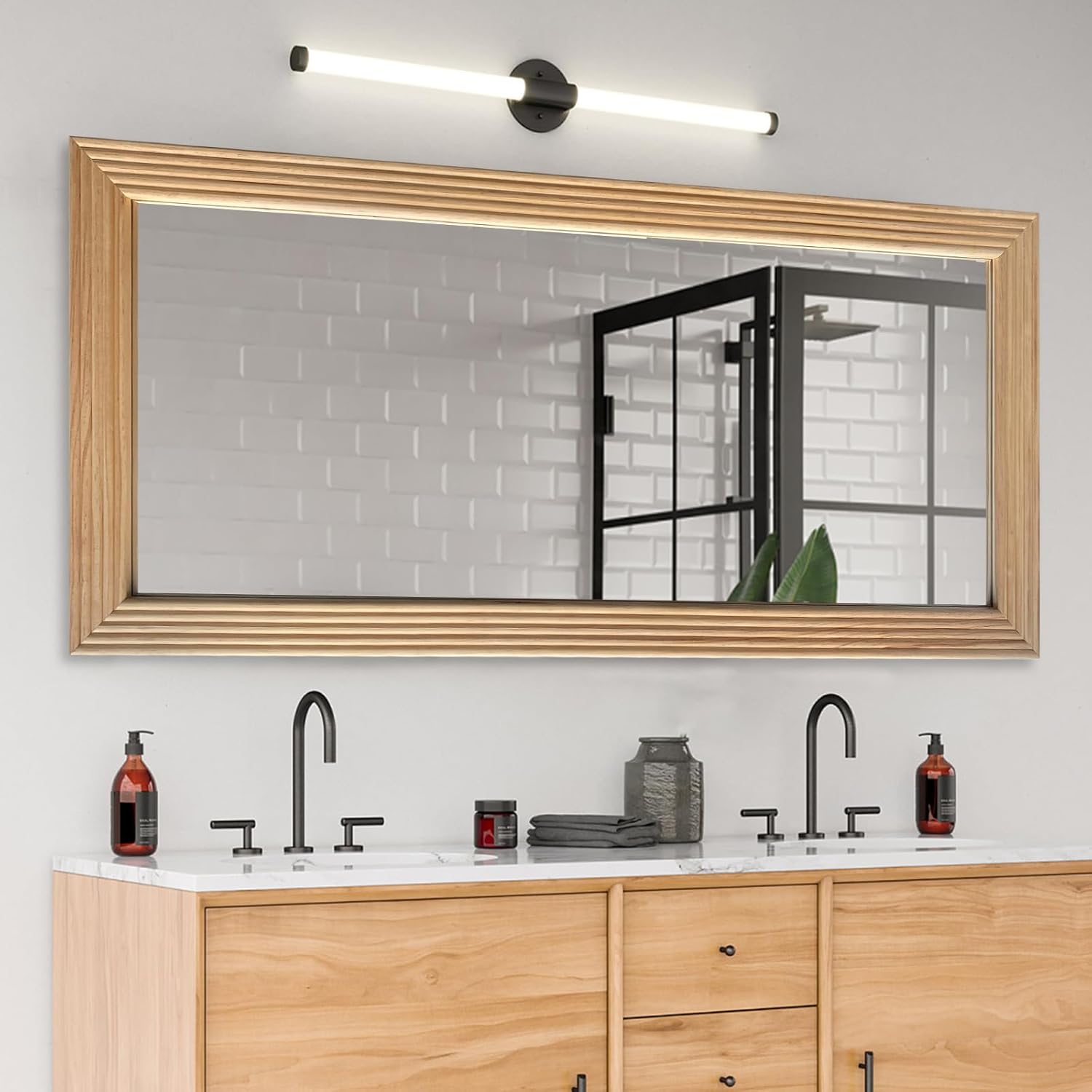 Amazon.com: DAOYIJIAJU Wood Bathroom Mirror, Large Wooden Wall Mirror ...