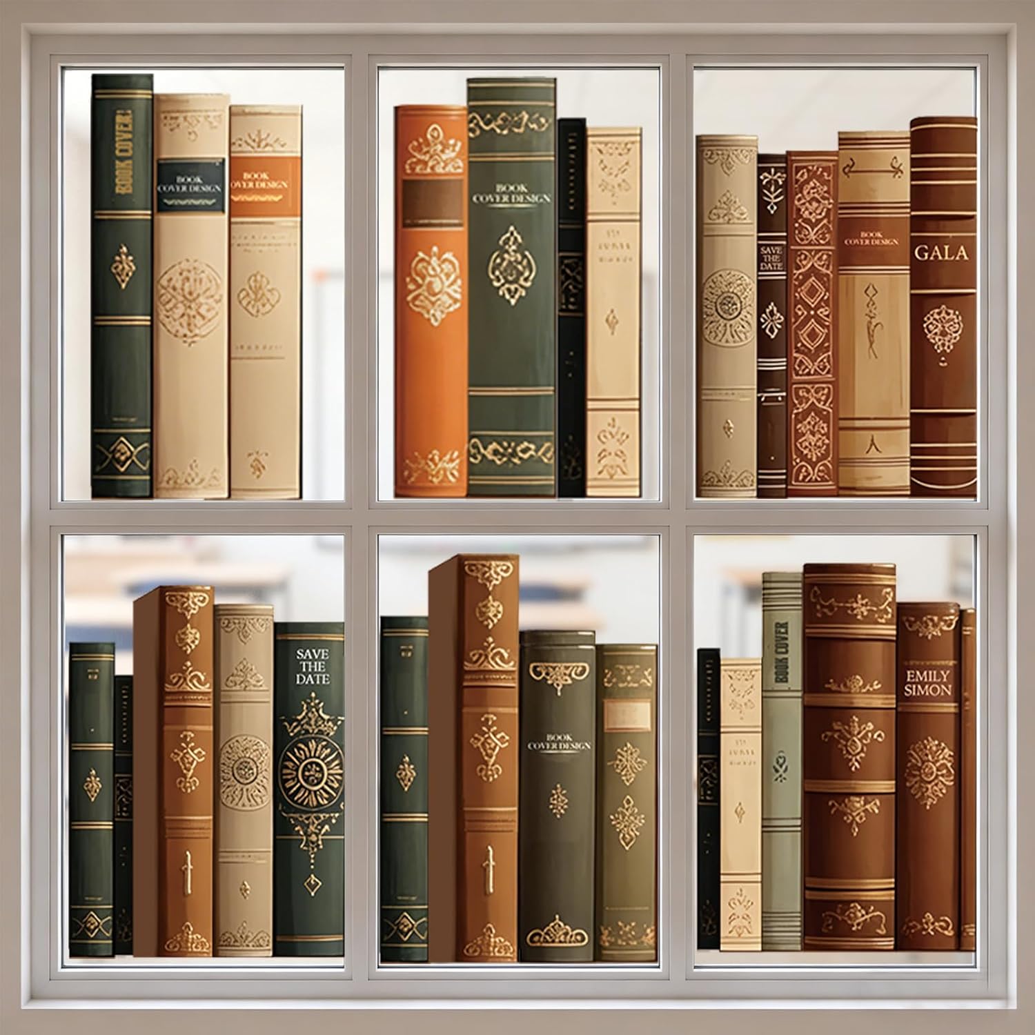 Amazon.com: Sabary 6 Sheet Vintage Bookshelf Window Clings Retro Book ...