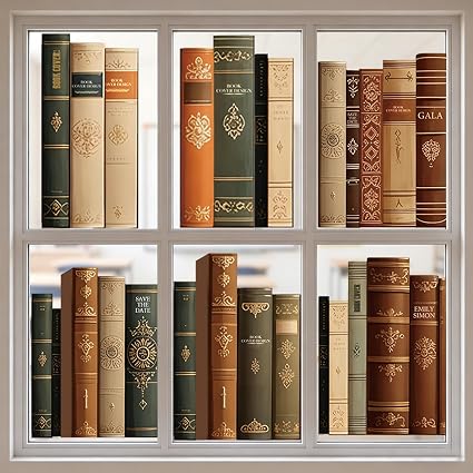 Amazon.com: Sabary 6 Sheet Vintage Bookshelf Window Clings Retro Book ...
