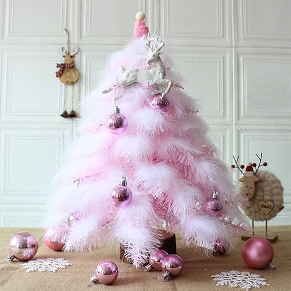 Amazon.com: Pink Feathers Mini Christmas Tree, 17.7in with Lights ...