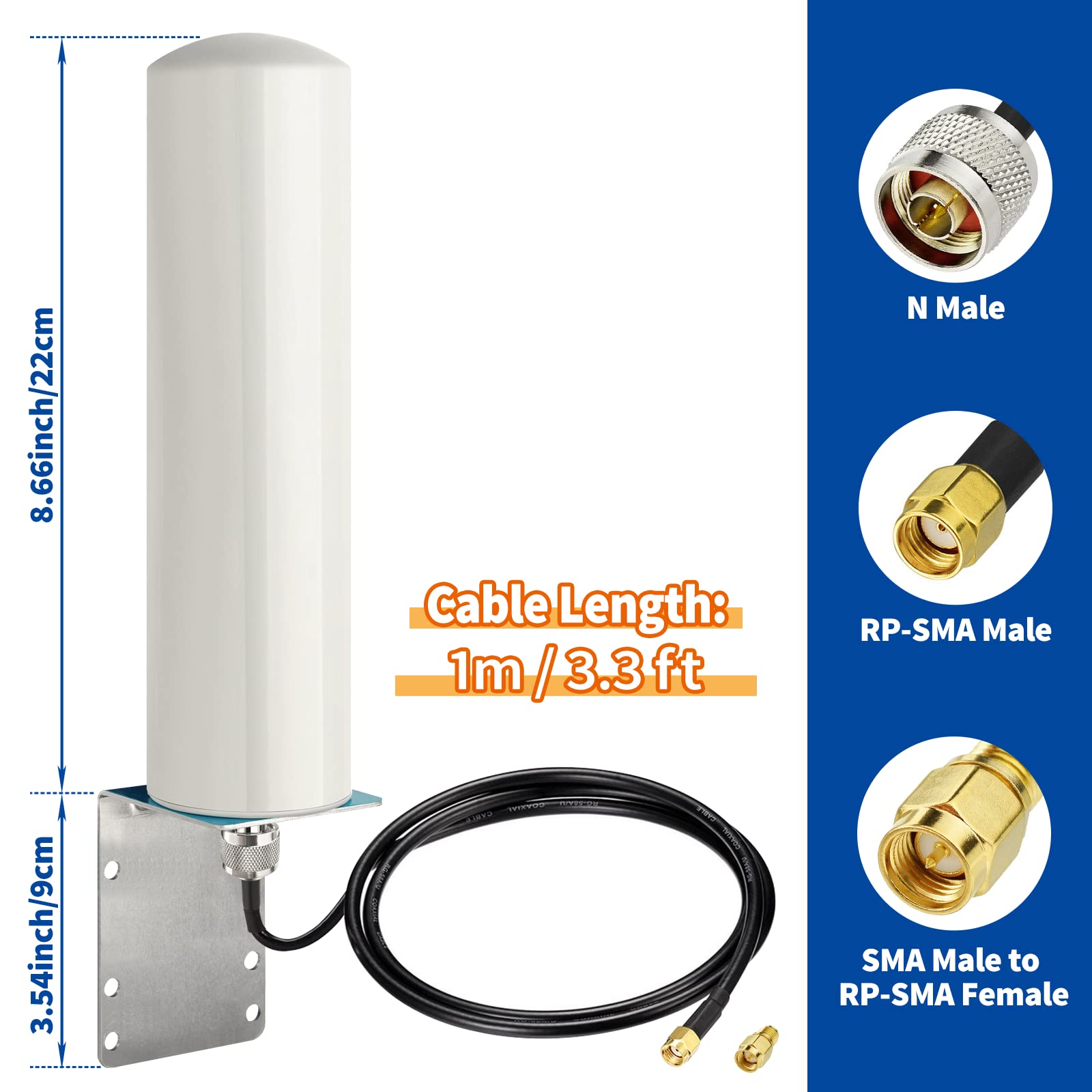Bingfu 915mhz Lora Antenna 3dBi with 3.3ft RG58 Extention Cable for RAK ...