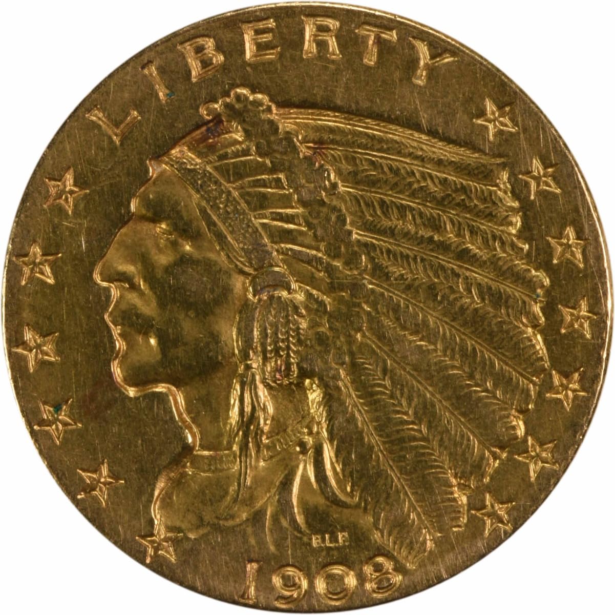 1908 P $2.50 Gold Indian Uncertified AU at Amazon's Collectible Coins Store
