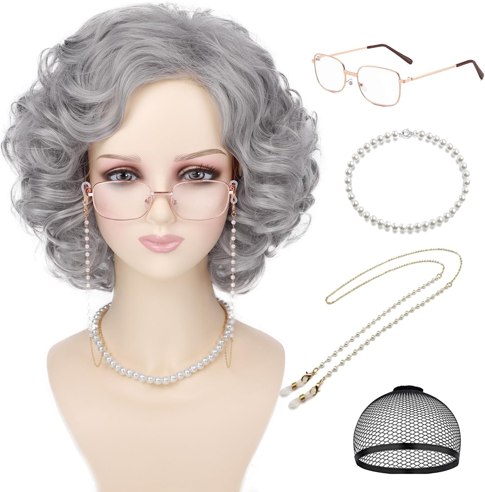Amazon.com: karlery Old Lady Gray Wavy Wig Natural Looking Daily ...