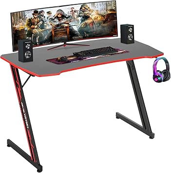 Amazon.com: YIQIEDEY 47 Inch Gaming Desk Z Shaped Computer Desk Carbon ...