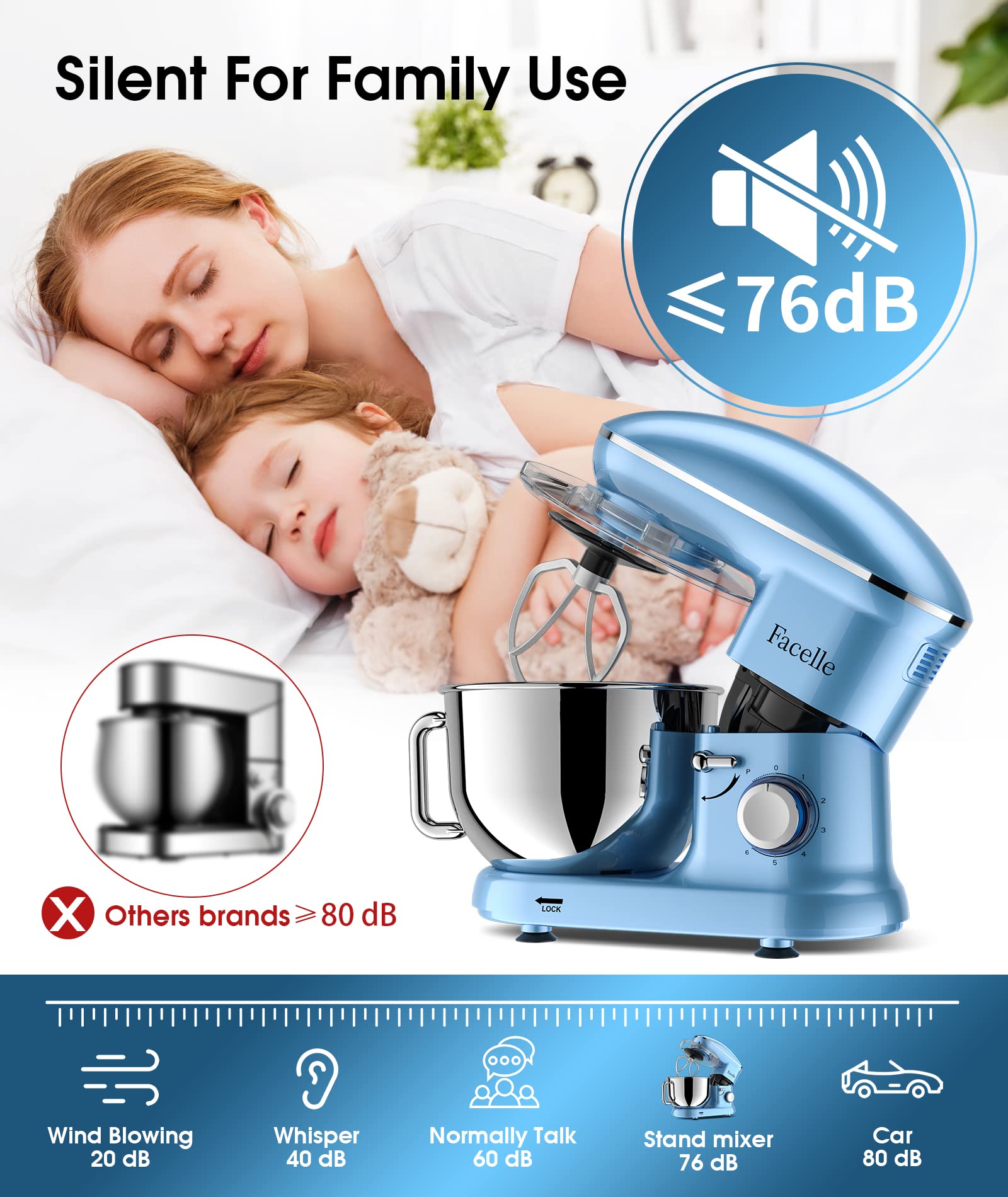 Facelle Kitchen Stand Mixer, 660W 6-Speed Tilt-Head mixers kitchen ...