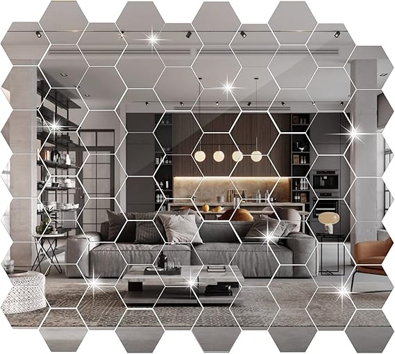 Amazon.com: Maitys 72 Pieces Hexagon Mirror Stickers for Walls ...