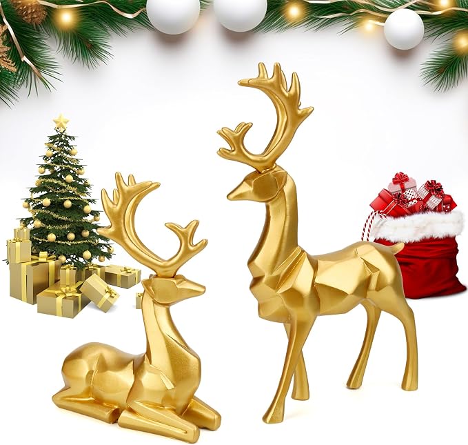Renos Navideños Decorativos, 2pcs Estatuas Geométrica de Resina de Alce ...