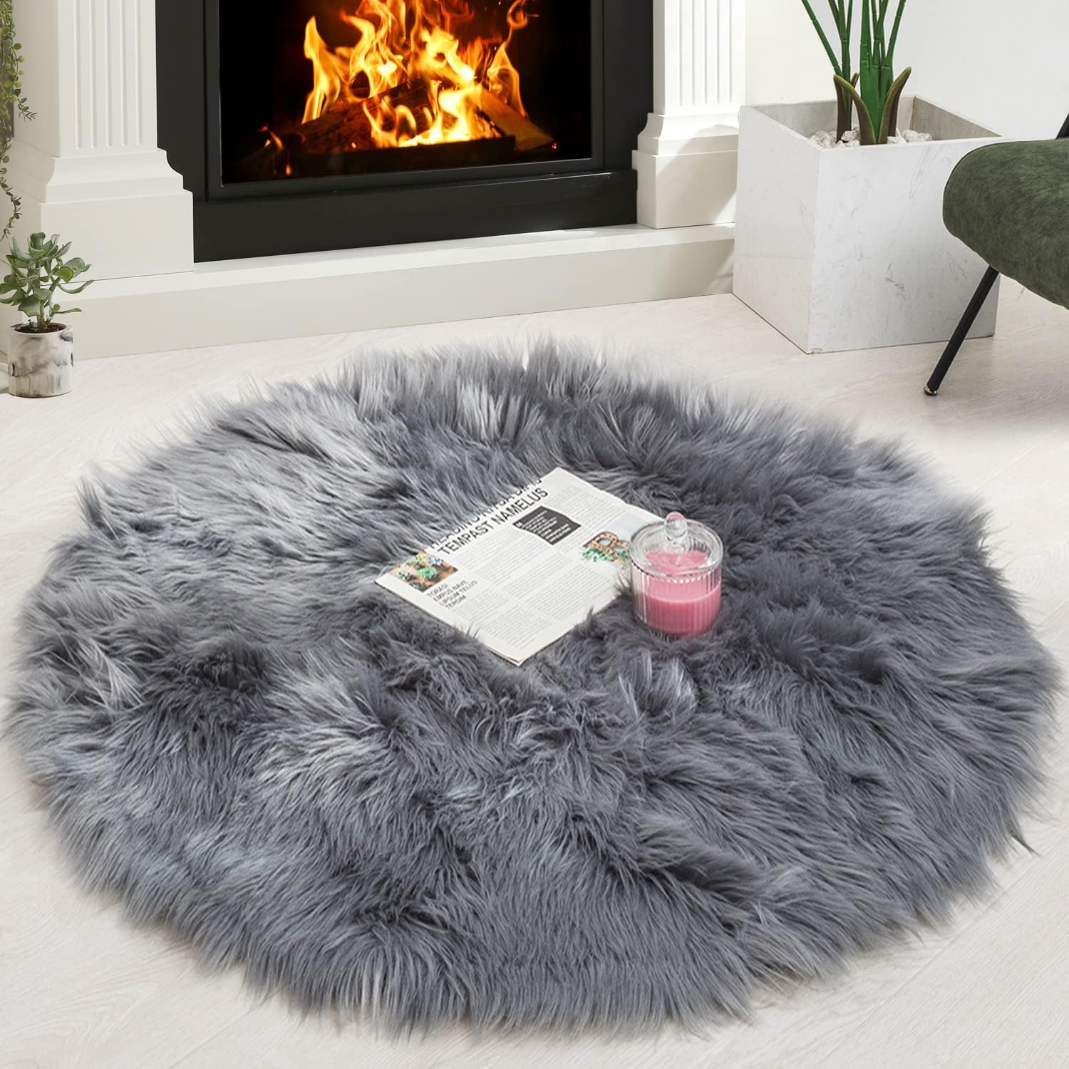 Amazon.com: HYSEAS Faux Sheepskin Fur Area Rug Grey 3x3 Feet 2 Pack ...