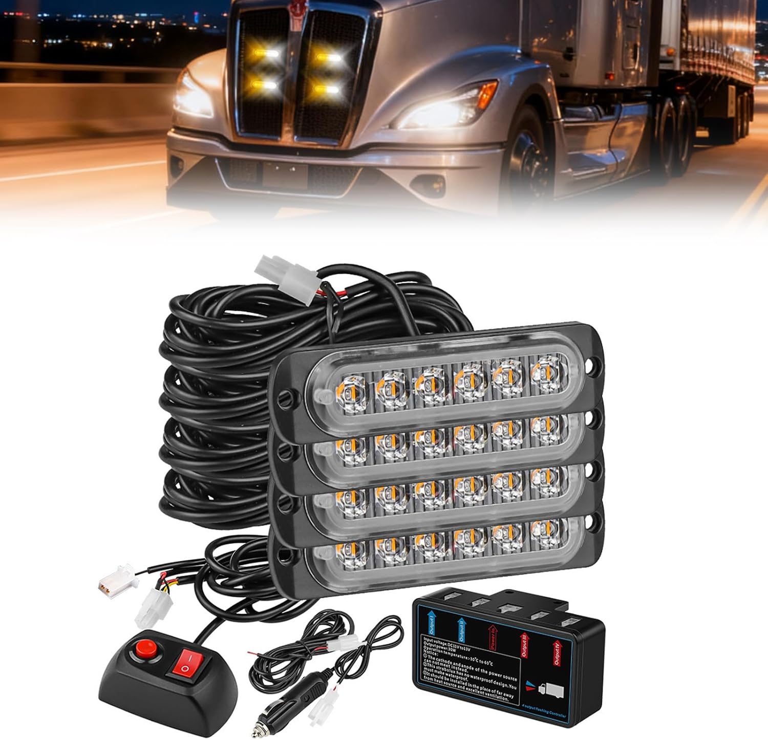 Amazon.com: HUOYANGUANG 4-Pack 6 LED Amber White Strobe Lights for ...